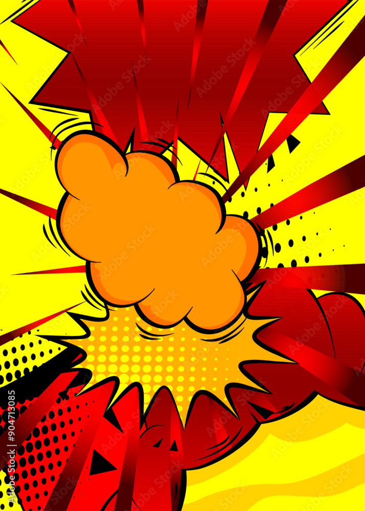 Cartoon background, comic book red and yellow backdrop. Retro vector ...