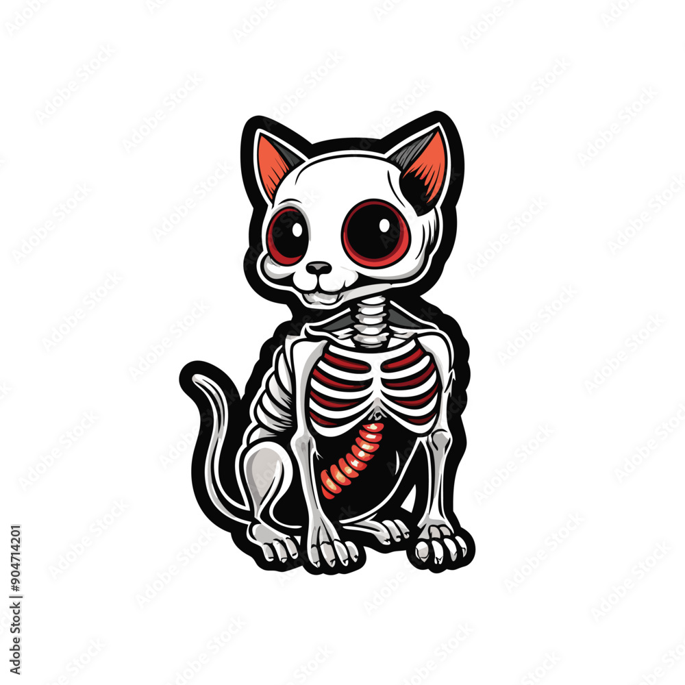 Generate an image of a cute, realistic, full-body cat skeleton sitting ...