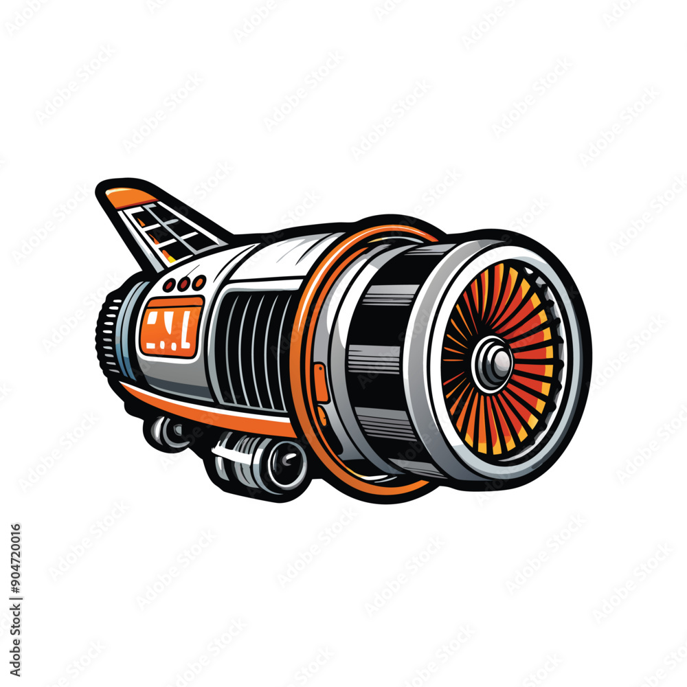 Design a vector diagram of an airplane's engine with clear labels for ...