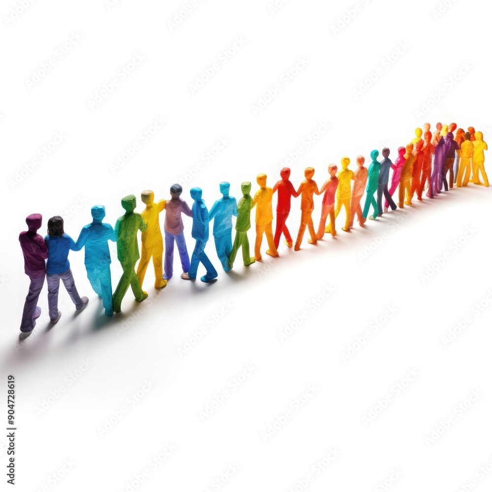 Paper human chain in a rainbow of colors, holding hands together ...
