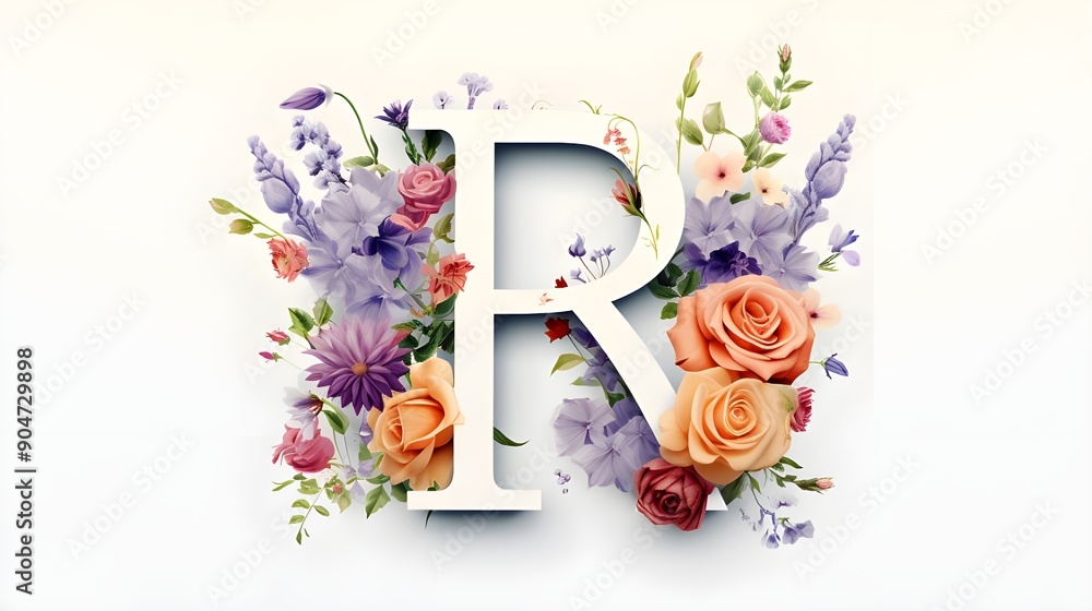 Letter 'R', Serif Typeface Typographical Logo with Floral Design ...