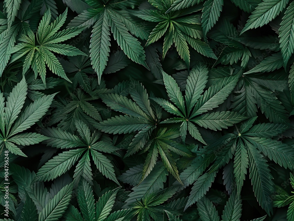 cannabis plant in colored purple light on violet background. Medical ...