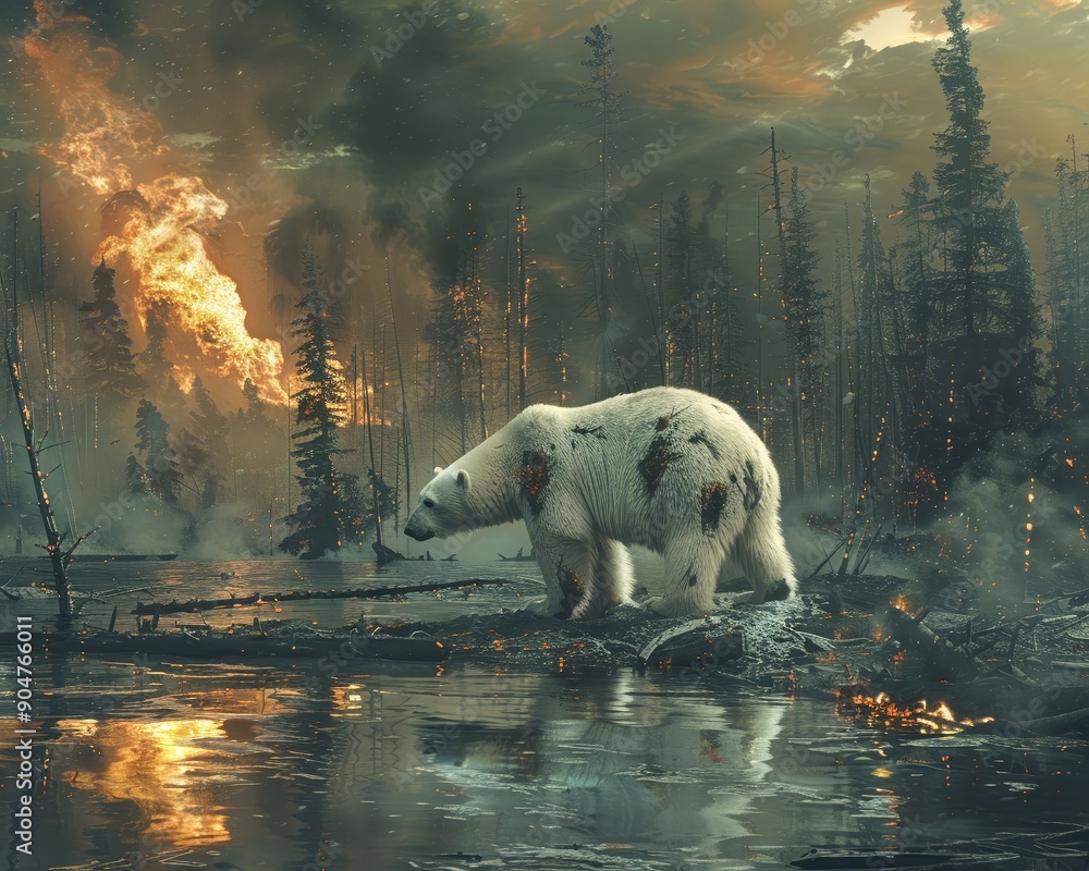 Create a visually striking panorama depicting the consequences of ...