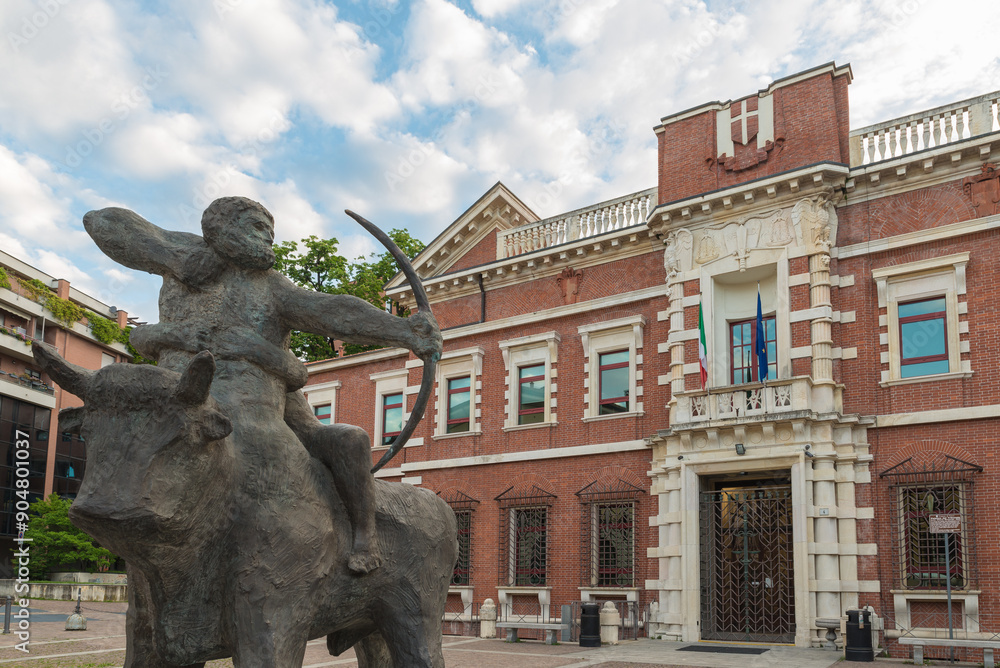 Italian courthouse. Historic center of Varese, northern Italy, square ...