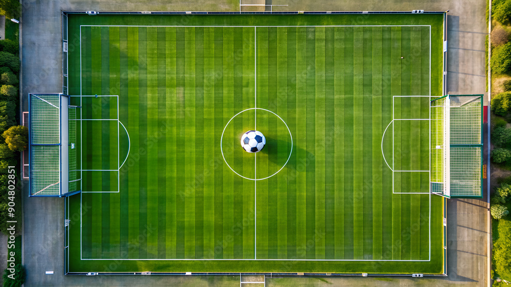 Aerial perspective of a pristine football ground green grass aerial ...