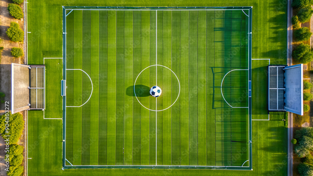 Aerial perspective of a pristine football ground green grass aerial ...