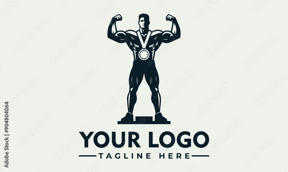 winner athlete with gold medal vector logo Stock Vector | Adobe Stock