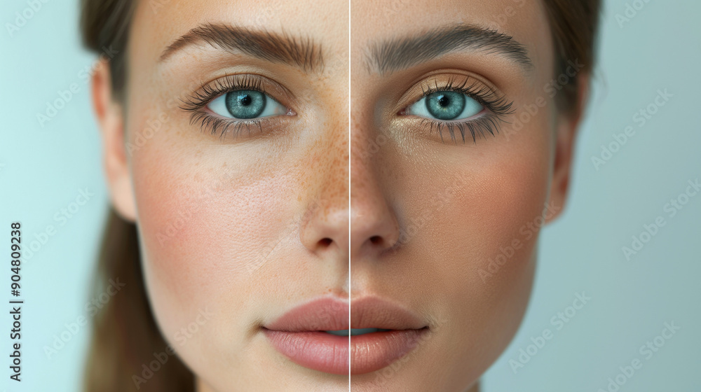 Woman's face before and after skin tightening and anti-aging procedures ...