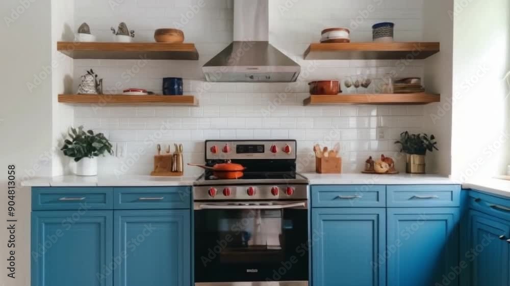 Modern kitchen with a clean and organized layout. The focal point is a ...