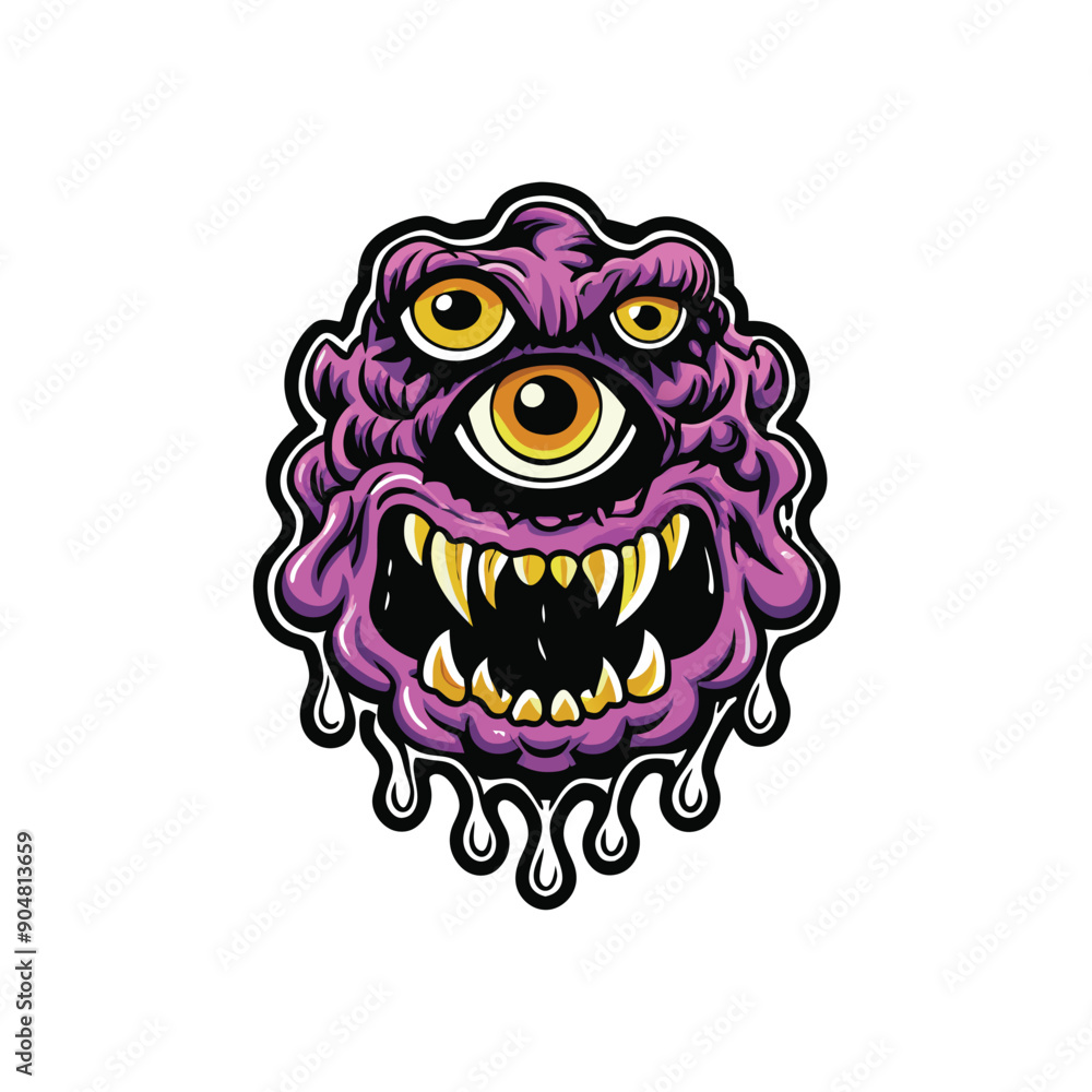 Illustrate a vector representation of a monstrous eye with a purple ...