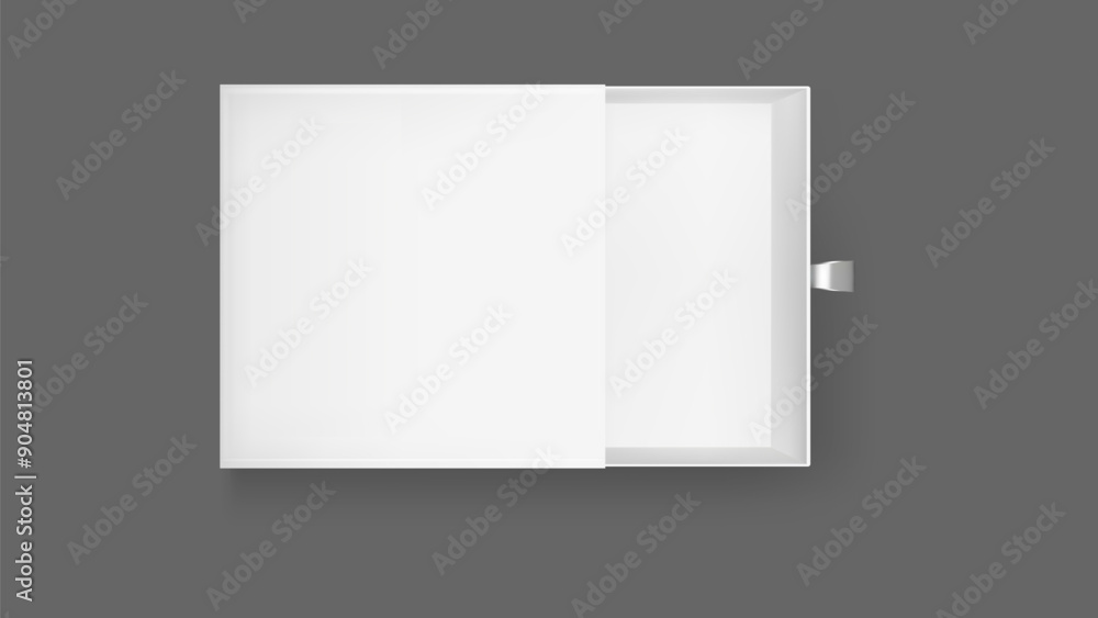 White open slide box mock up. Small square empty drawer paper gift ...