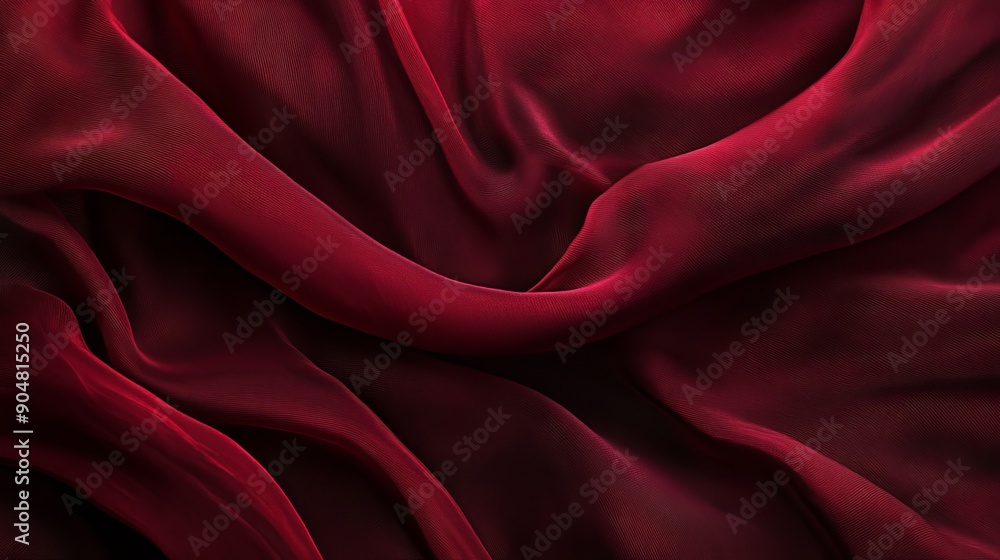 Deep red fabric with a soft and flowing texture, like a luxurious ...