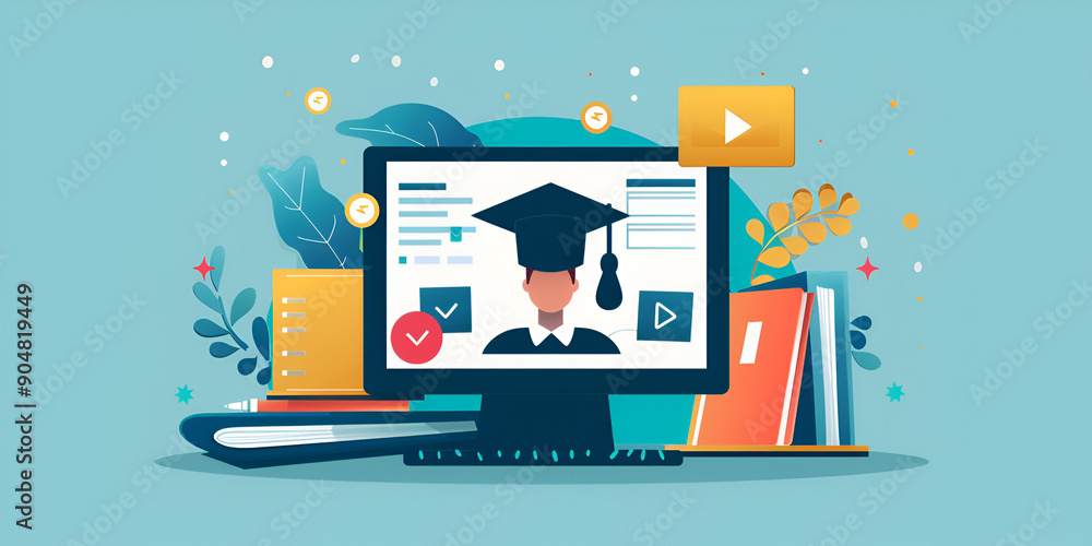 . Computer screen displaying a graduation cap icon ,Graduation cap ...