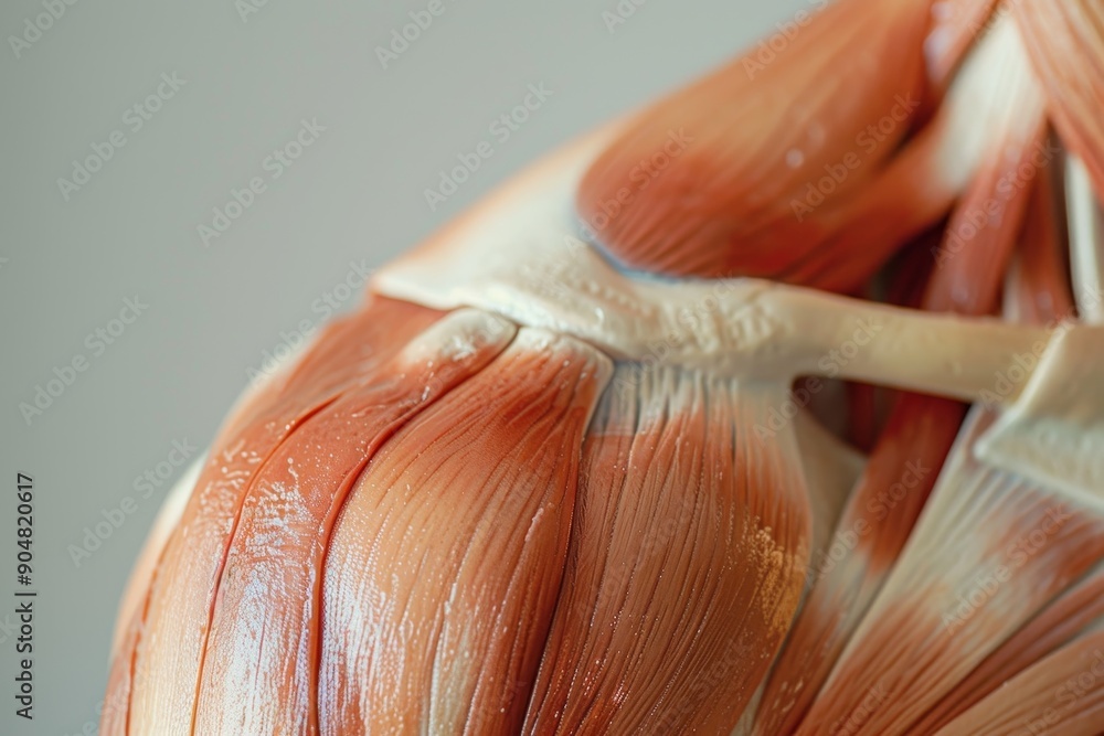 A detailed view showing the muscles of the shoulder in close-up ...