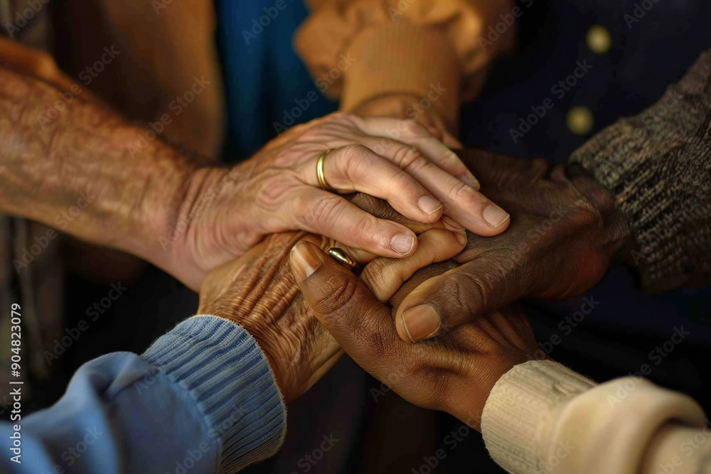 Diverse Hands Joined Together in Unity - Symbolizing Teamwork, Support, and Inclusivity in a ...