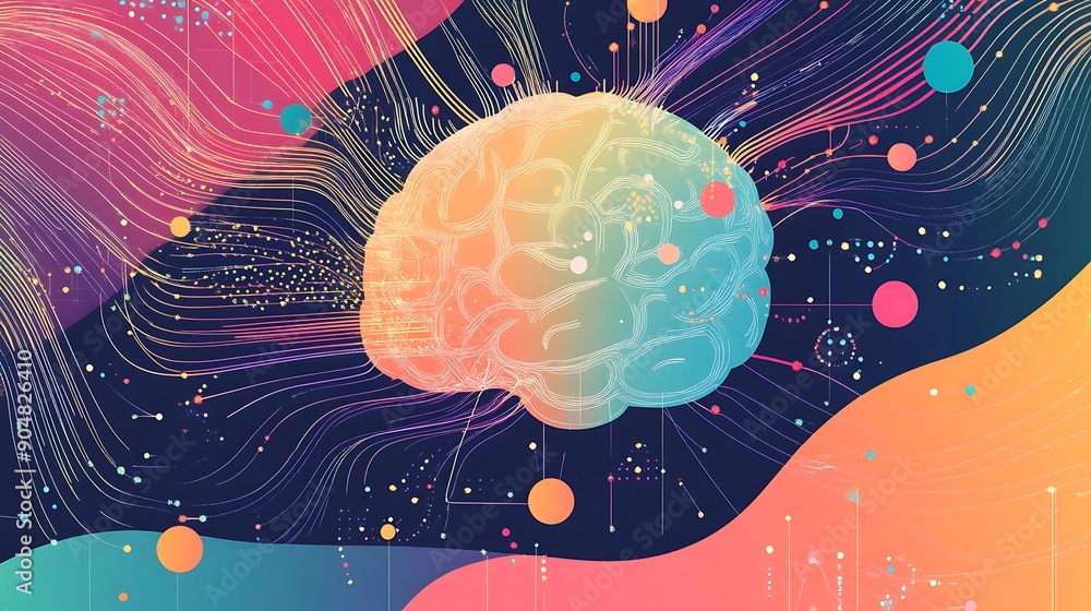 A vibrant illustration of a machine learning model being trained, with ...