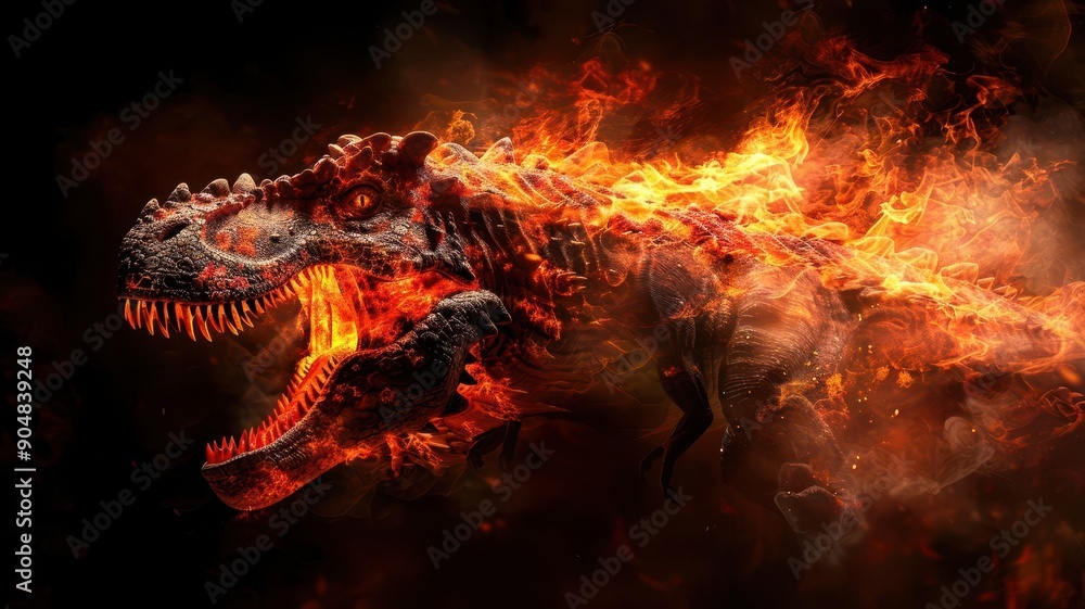 Mass extinction event, meteor strike with intense fireball, dinosaurs ...