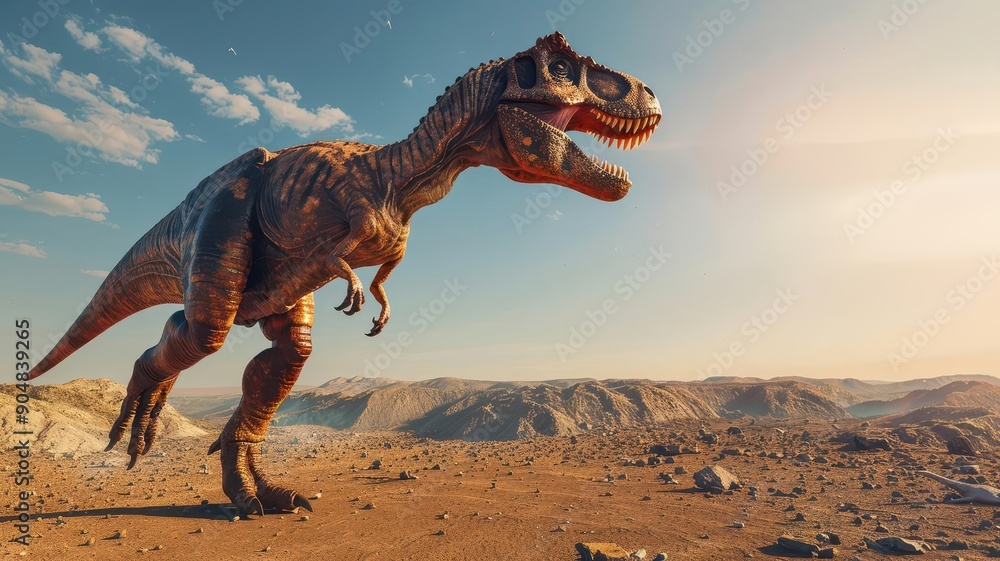 Mass extinction event, meteor strike with intense fireball, dinosaurs ...