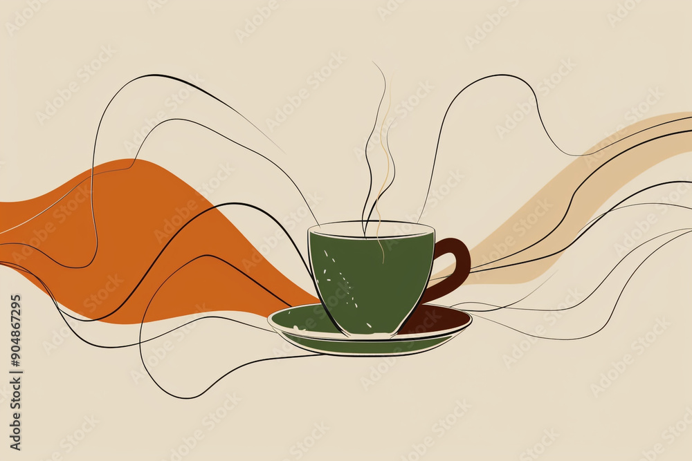 Linear drawing of coffee cups. Coffee shop and people. Linear simple ...