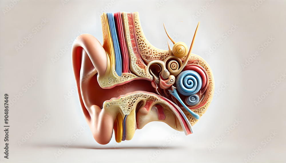 Ear anatomy and intricate details of the inner ear, Ear drum, Ossicles ...