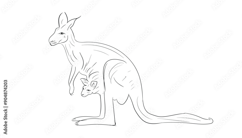 Kangaroo cartoon vector hand drawn. kangaroo line drawing. australian ...