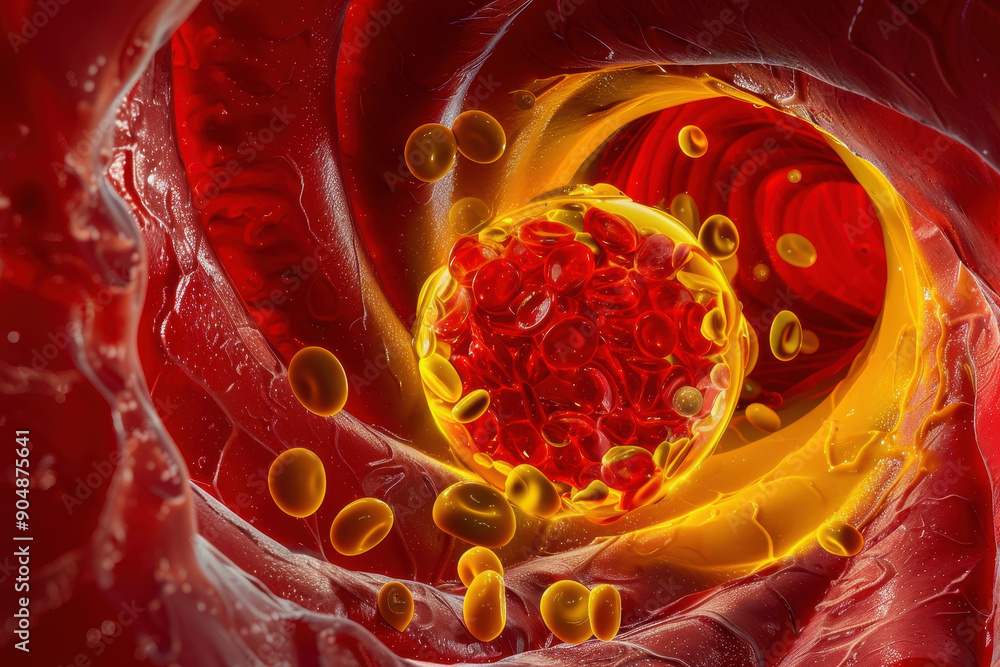 arteriosclerosis and cholesterol plaque in arteries, depicting ...