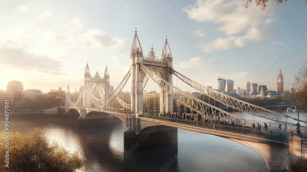 Iconic view of the Albert Bridge in London from a unique angle ...