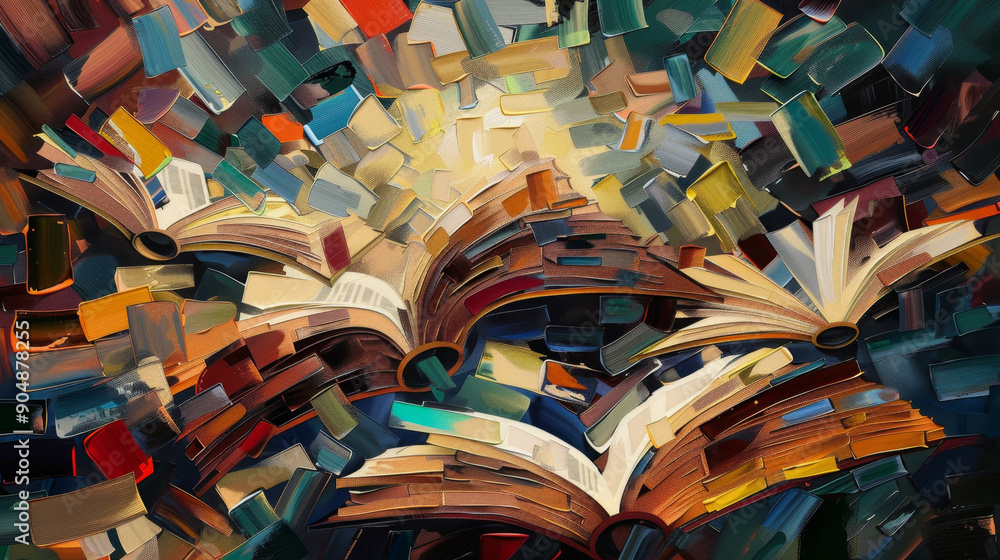 Colorful Abstract Art of Open Book Amidst Paint Strokes. Book Lovers ...