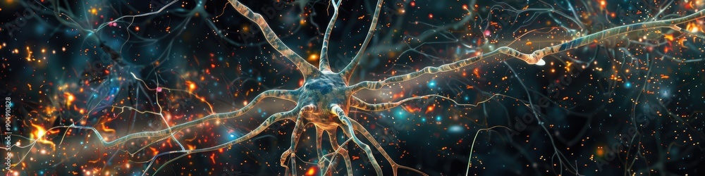 Large neuron cell body displaying Nissl bodies and a prominent ...