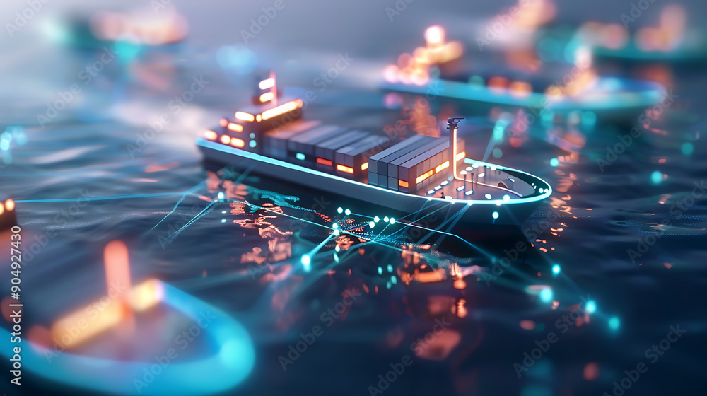 Autonomous cargo ships in a smart port, depicting the future of ...