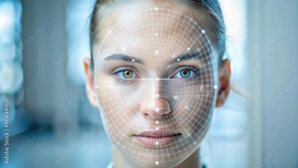 Poster Modern biometric authentication concept with digital grid – Wall ...