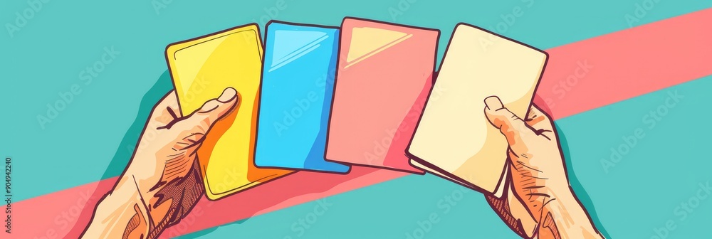 Cartoon flashcards held by hand as educational tools for teaching ...