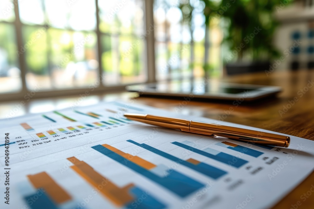 Financial data showing growing statistics on business report with ...