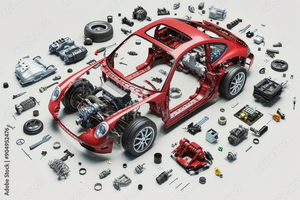 Detailed car parts in high res studio photo with hyper realistic focus ...