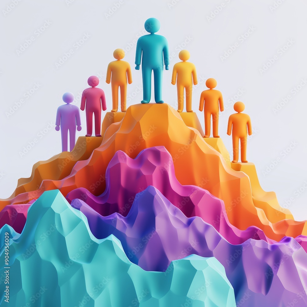 A 3D icon depicting leadership, with a figure leading a team forward ...