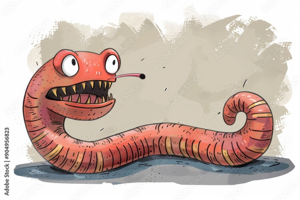 Earthworm Comic Character - Pen Drawn Cartoon Character with a Cute ...