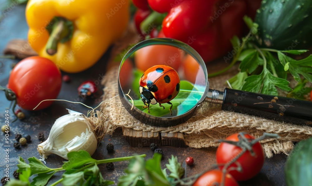 Fresh Organic Vegetables on Rustic Table with Magnifying Glass ...