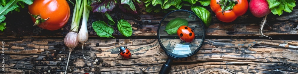Fresh Organic Vegetables on Rustic Table with Magnifying Glass ...