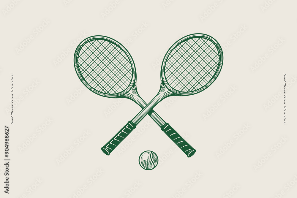 Two crossed tennis rackets with tennis ball. Retro style. Ideal for ...