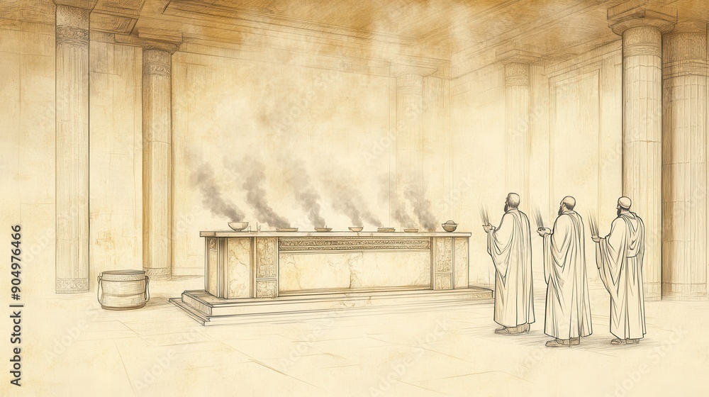 Priests Cleaning and Maintaining Altar of Incense, Ensuring It Remains ...
