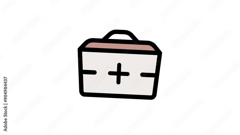 Animated first aid kit filled line icon on transparent background ...