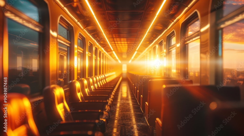 Train Station with Sunset and Train Interior Stock Photo | Adobe Stock