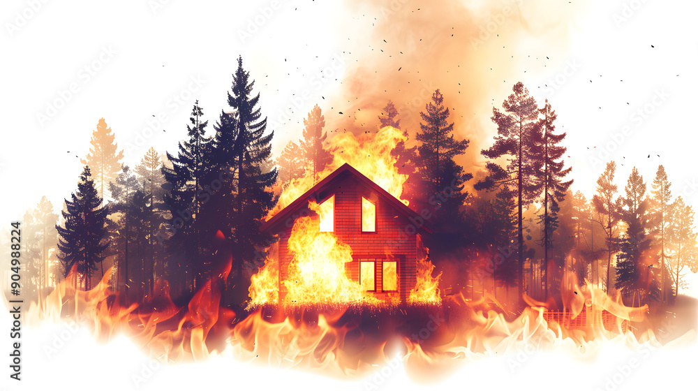 urgent home at risk from forest fire. concept emergency response ...