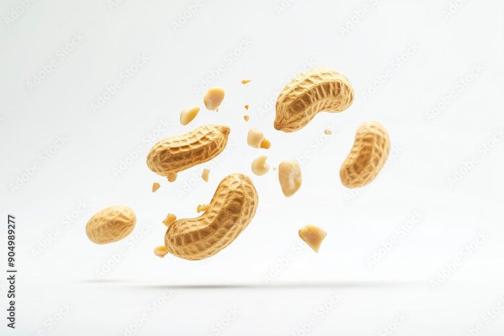 Falling peanut isolated on white background, full depth of field , ai ...