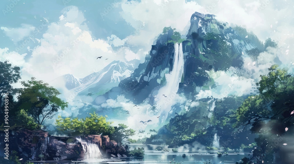Beautiful fantasy summer natural scenery background animation with ...