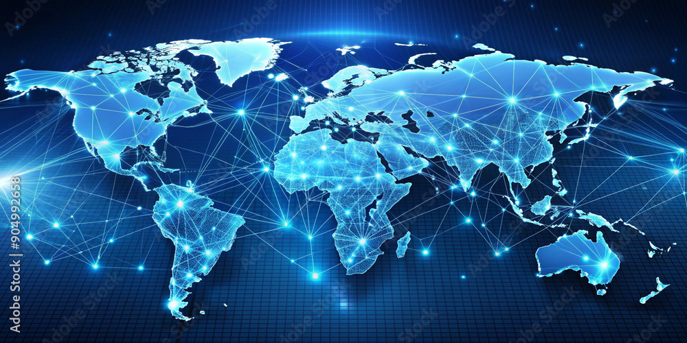A digital world map with glowing connection lines, illustrating global ...