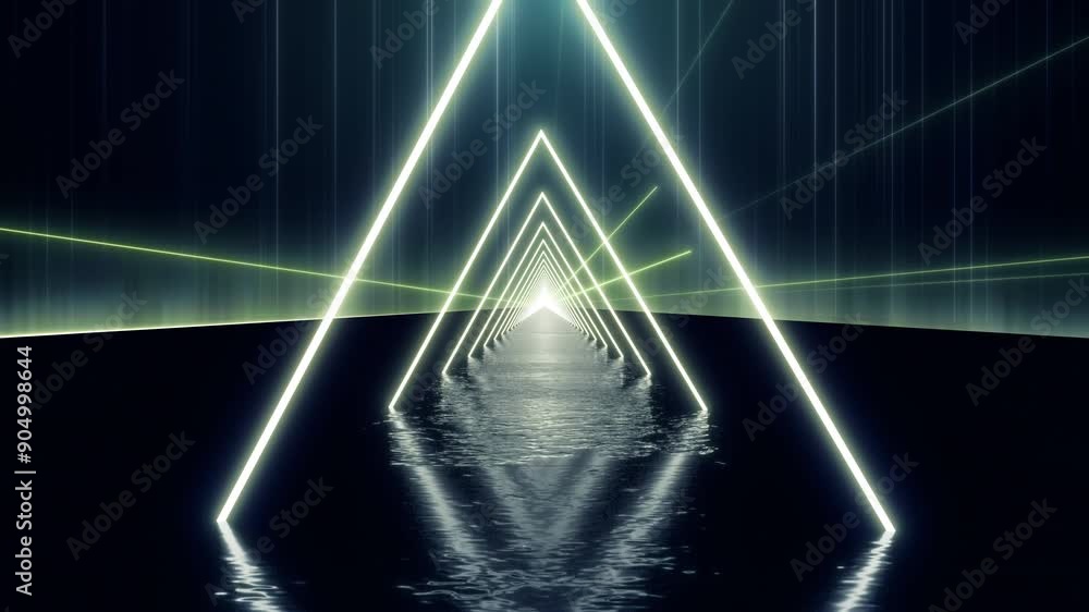 Neon Reflection VJ Universal Background Loop. Travel passing neon ...