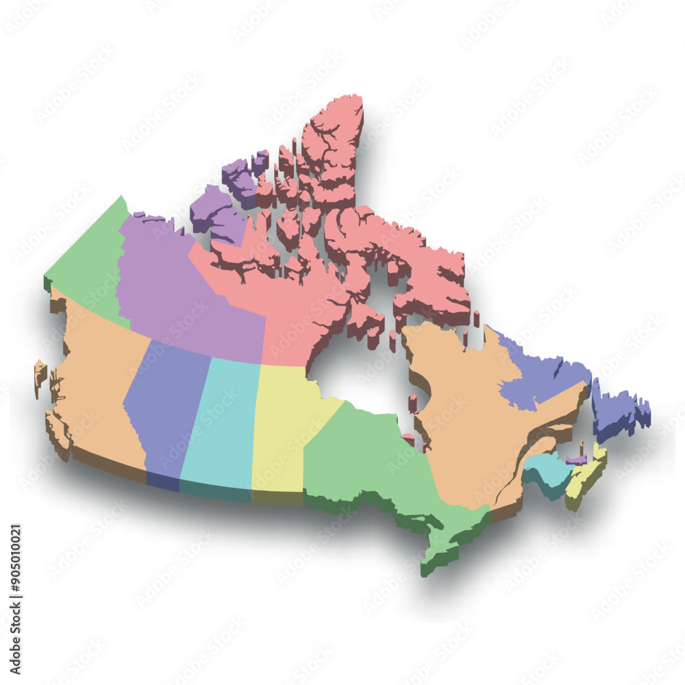 3d isometric colored map of Canada Stock Vector | Adobe Stock