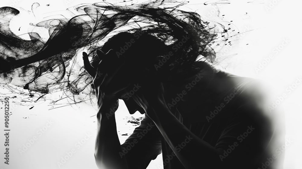 Silhouette of Despair: A solitary figure shrouded in darkness, their ...