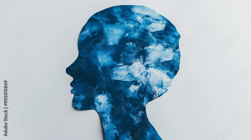 Blue Abstract Head Silhouette: A captivating watercolor silhouette of a ...